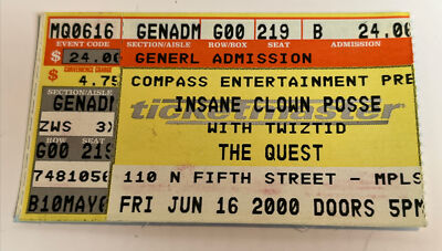 Insane Clown Posse Concert Ticket Stub Jun 16 2000 ICP Twiztid The ...