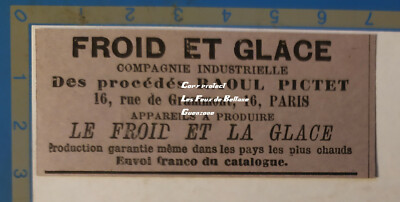 FROID ET GLACE INDUSTRIEL PROCEDE RAOUL PICTET publicité 1896 french ...