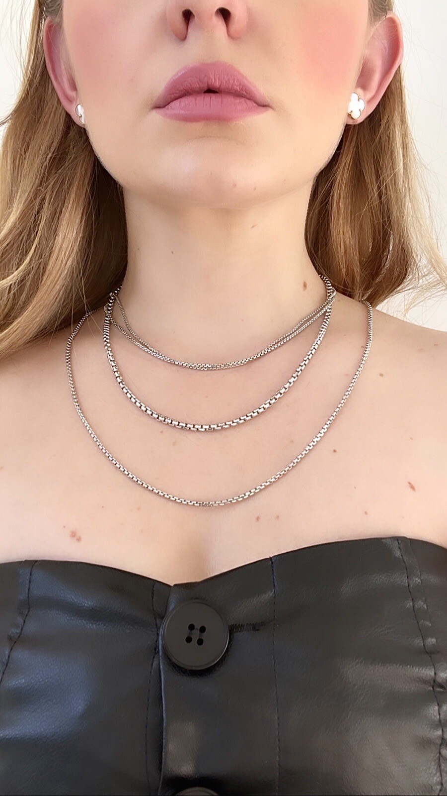 14K White Gold Round Box Chain Necklace - Box Necklace - 14k Ladies ...