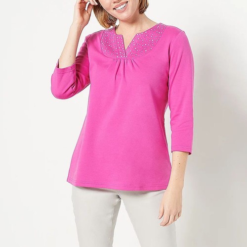 Quacker Factory Size 1X Bright Pink Rhinestones Faux Pearls Split V ...