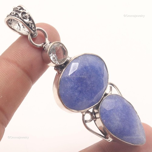 Sapphire Quartz Gemstone Jewelry Silver Plated Gift For Bridesmaid Pendant 2.8" | eBay