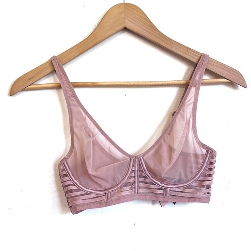 Victorias Secret Unlined Plunge Bra Size 32C Tan Sheer Underwire Sexy ...