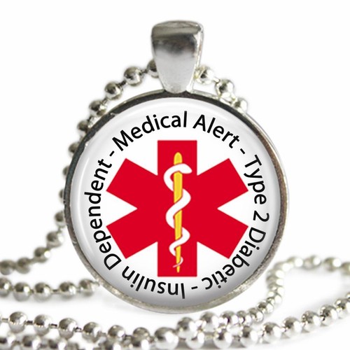 Type 2 Diabetic Insulin Dependent Medical Alert Necklace Glass Top ...