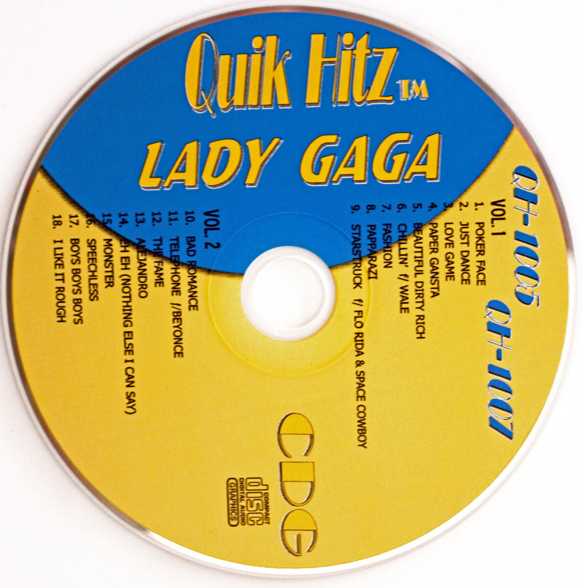 KARAOKE CD+G QUIK HITS -Vol-1+2 In one disc Lady Gaga 18 Hits NEW IN ...