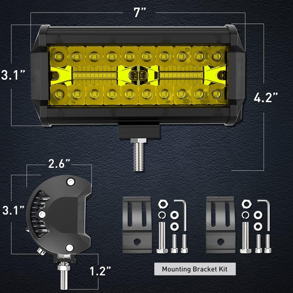 2x 7'' Yellow LED Flood Spot Combo Fog Lamp Offroad Driving Truck Work ...
