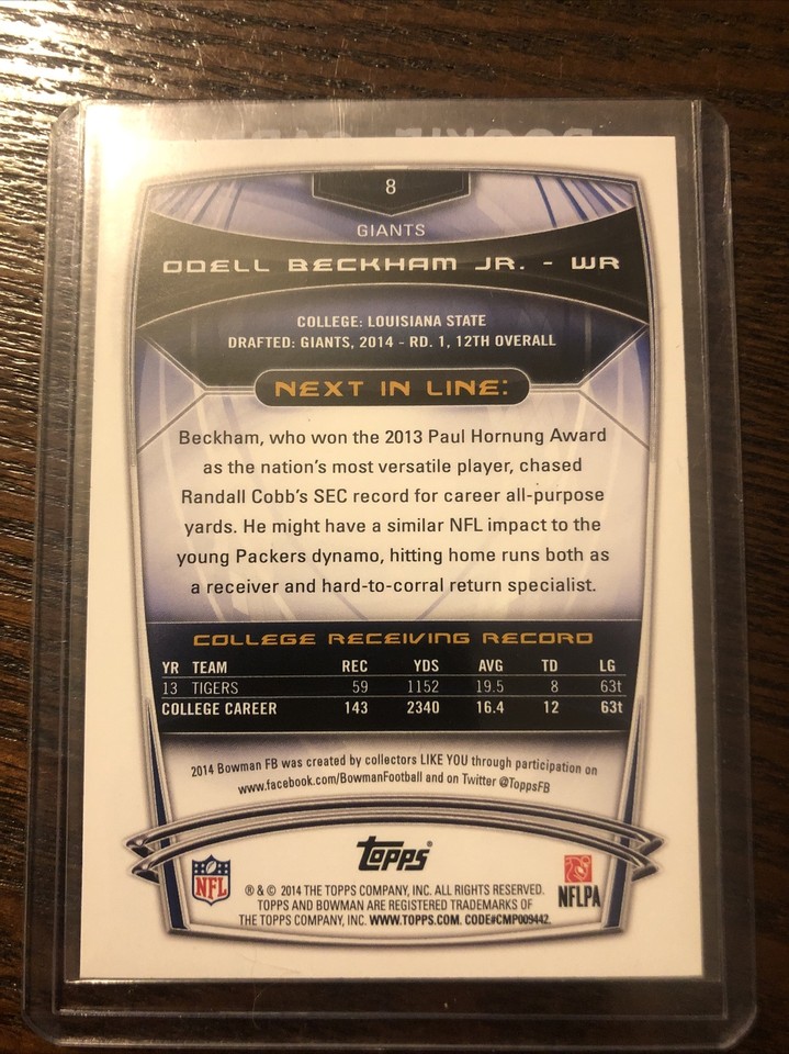 2014 Bowman Odell Beckham Jr Rookie Card RC #8 Giants H871 | eBay