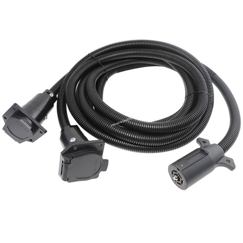 Dual 7 Way Plug Trailer Power Extension Cable Y Splitter For RV Camper ...