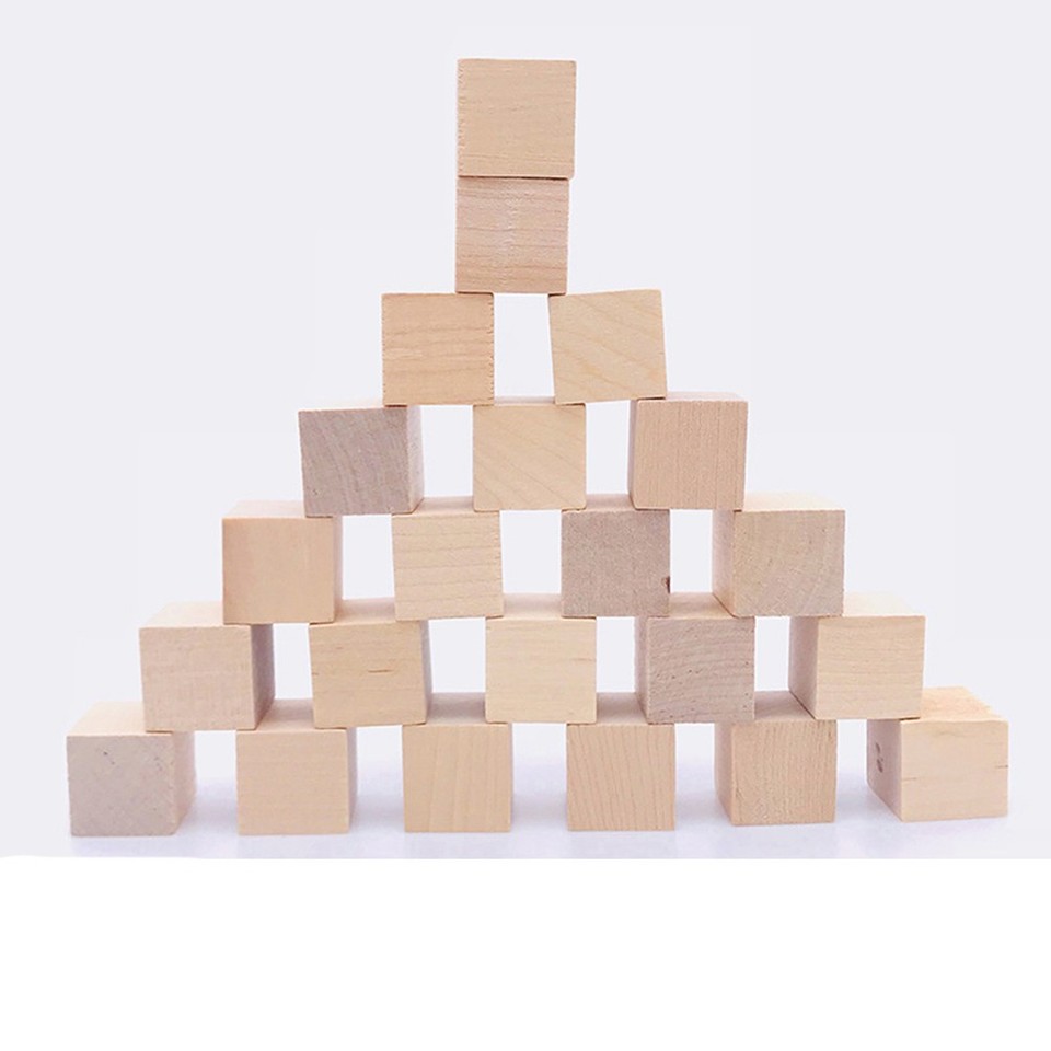 36 Pcs Cube Block Toy Bricks of Wood Square Craft Building Blocks ...