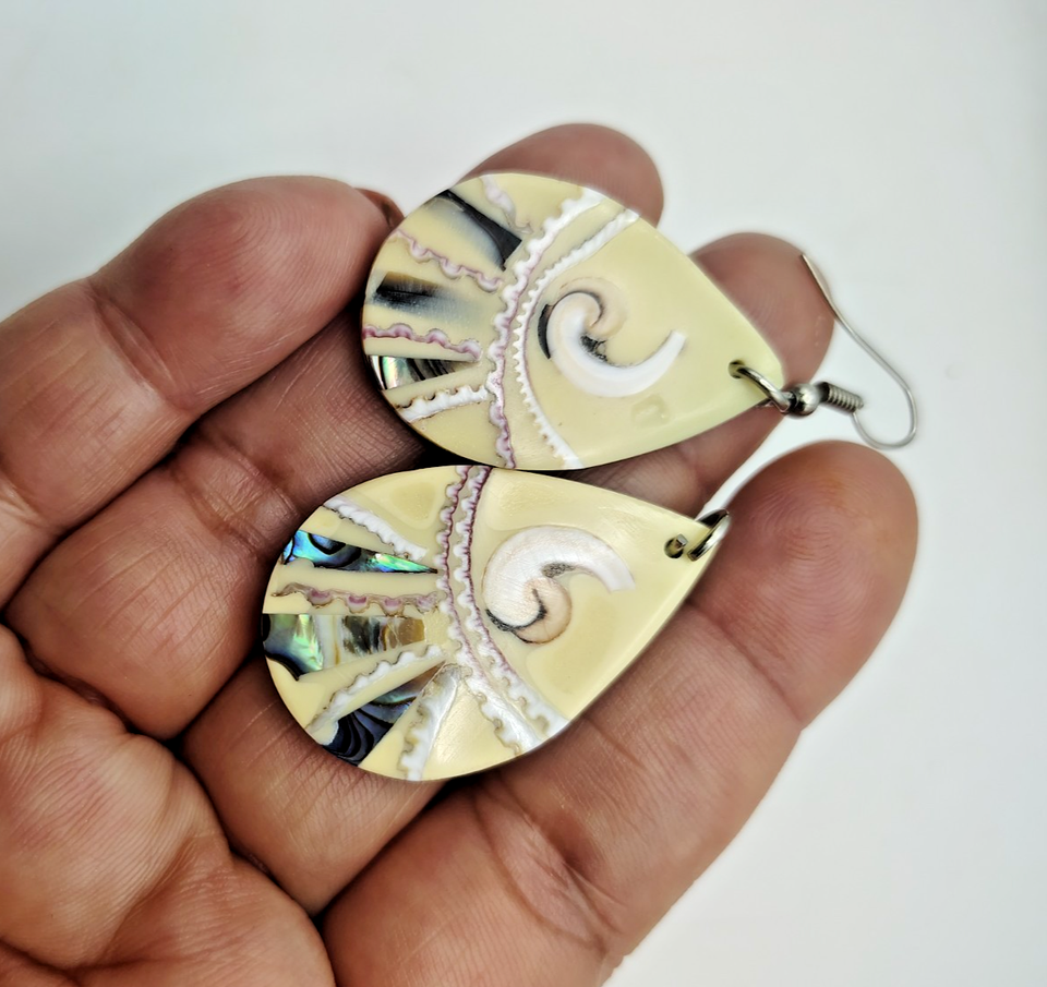 Teardrop Shaped Earring White Shell Iridescent Abalone Shell Inlay ...
