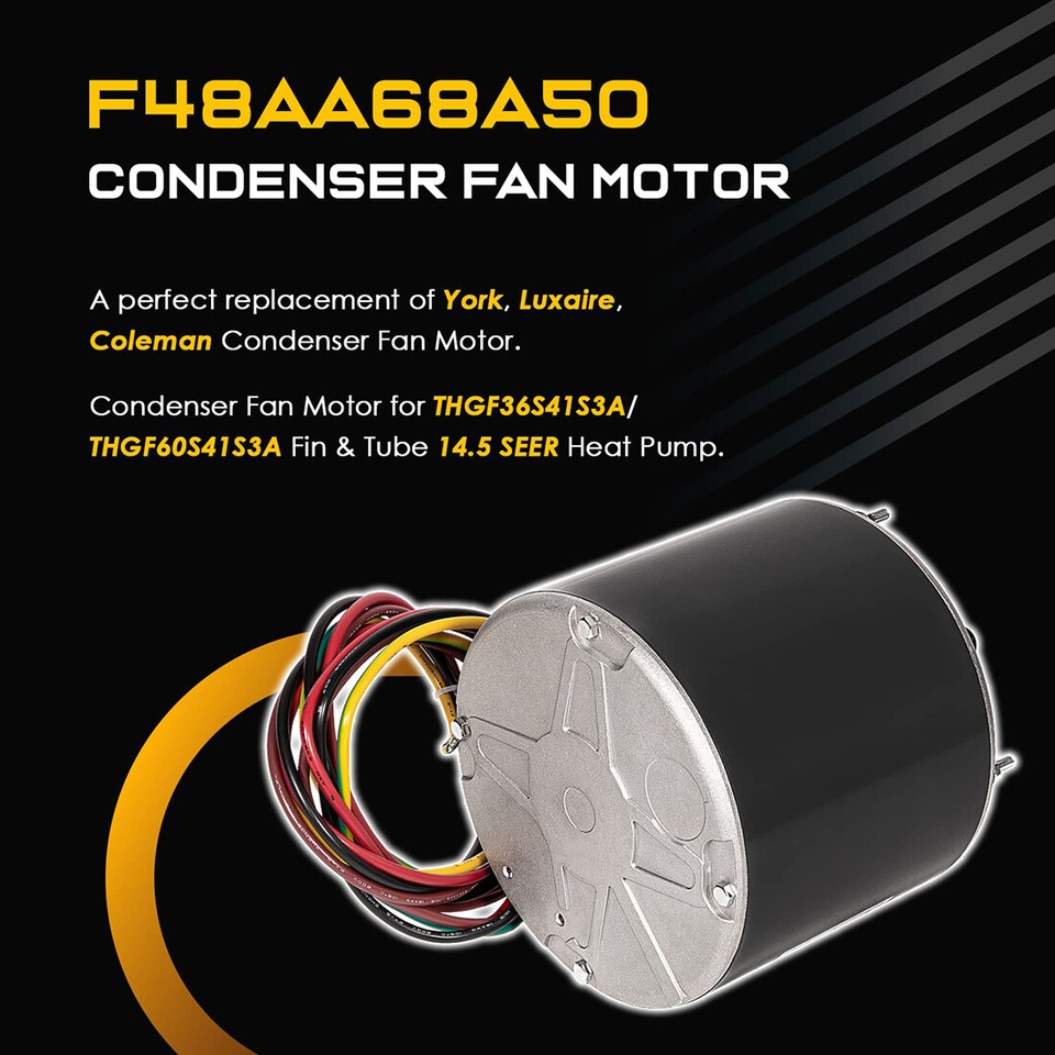 F48AA68A50 Condenser Fan Motor For AO Smith York Coleman Luxaire 1/4 HP ...