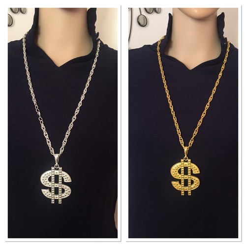 Gold Silver Dollar Sign Necklace Gangster Pimp Hip Hop Fashion Pendant ...