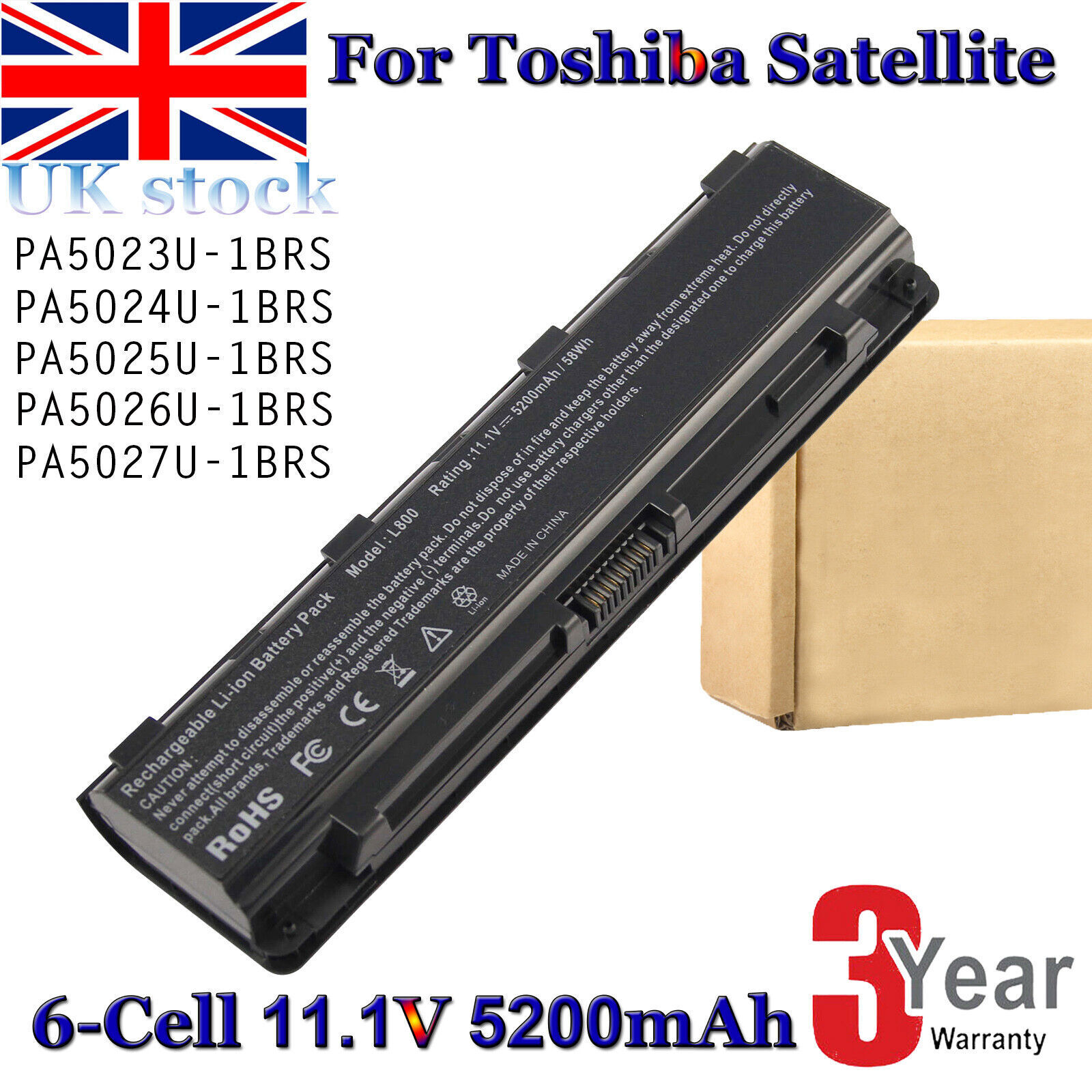 PA5024U-1BRS Battery For Toshiba Satellite C50-A-1E2 SC50-A-1E2 PA5027U ...