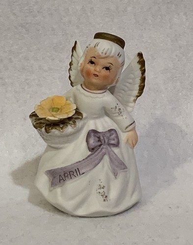 Vintage Lefton Birthday Month APRIL Girl Angel Figurine Purple Bow ...