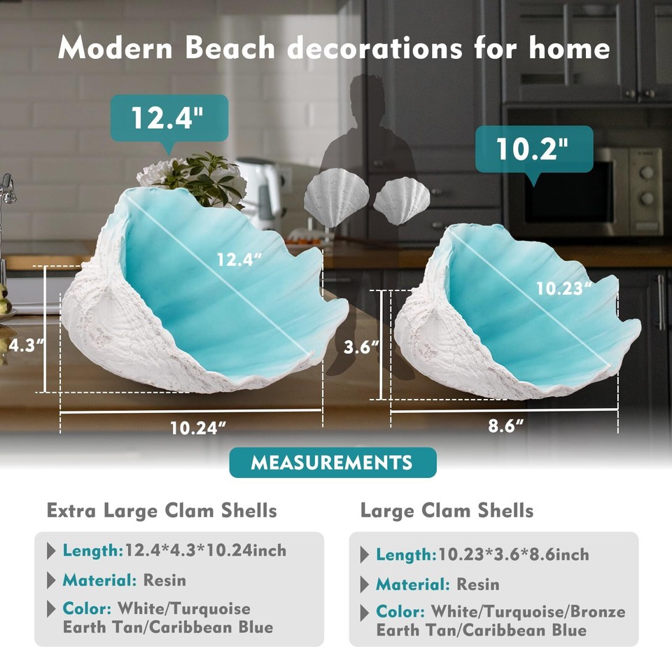 Large Turquoiseaqua Blue Sea Shells Decorative Bowl Resin Clam Shell ...
