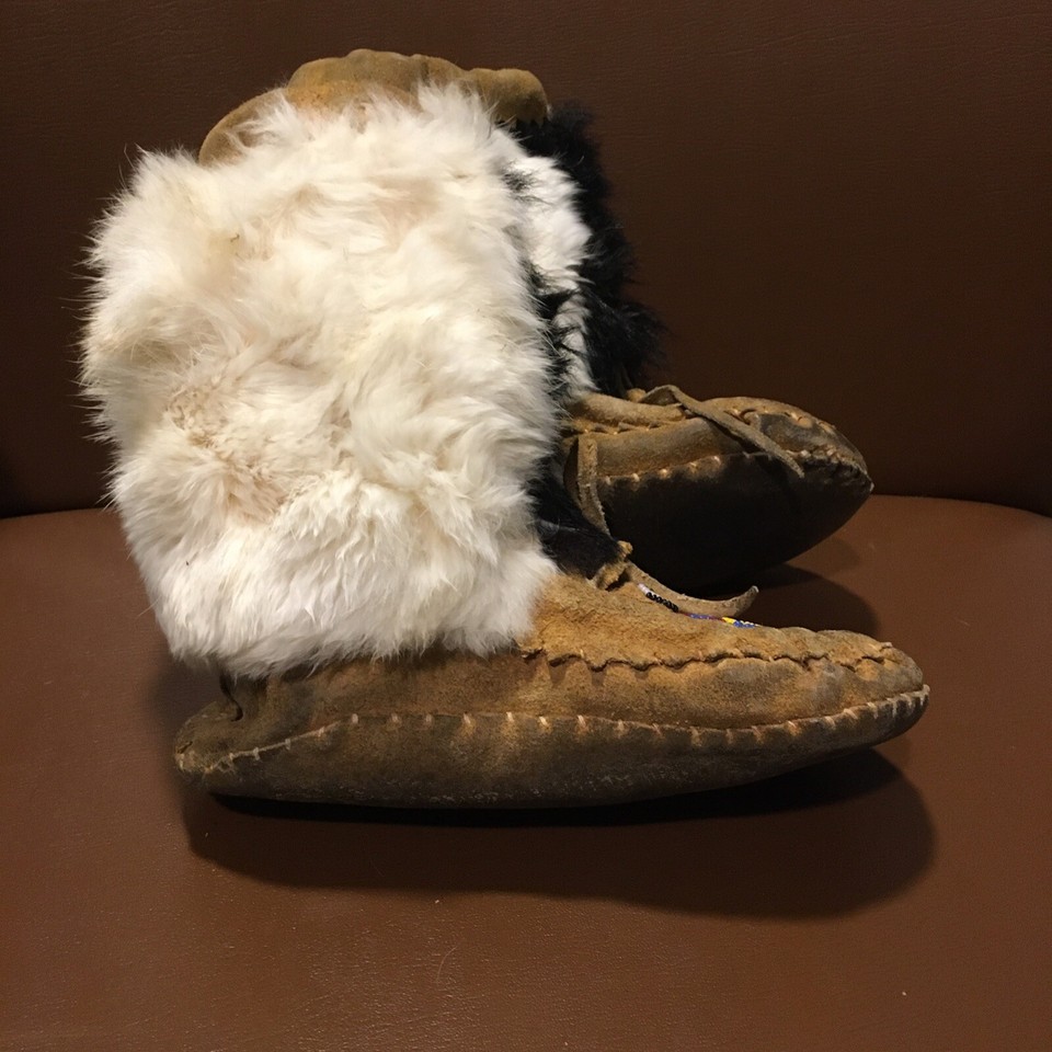 VTG HANDMADE CANADIAN NORTHERN CREE INDIAN HI TOP BEADED MUKLUKS ...