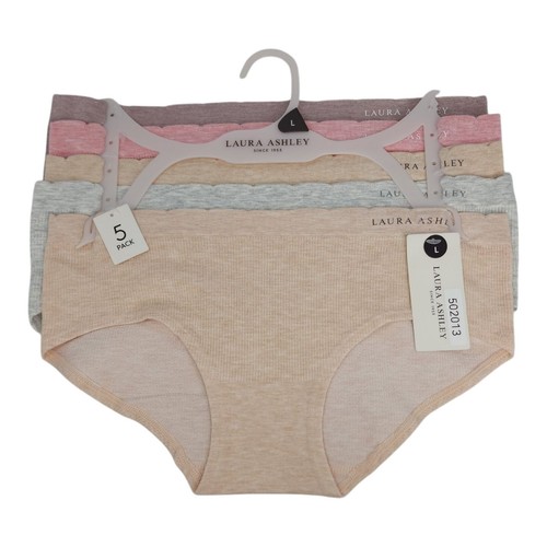 Laura Ashley Womens Large 5-Pack Ribbed Briefs Panties Soft Stretch ...