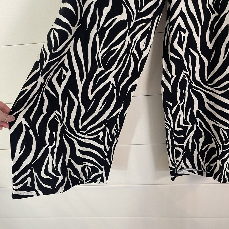 Adorne Black White Zebra Print Wide Leg Casual Pants Plus Summer size ...