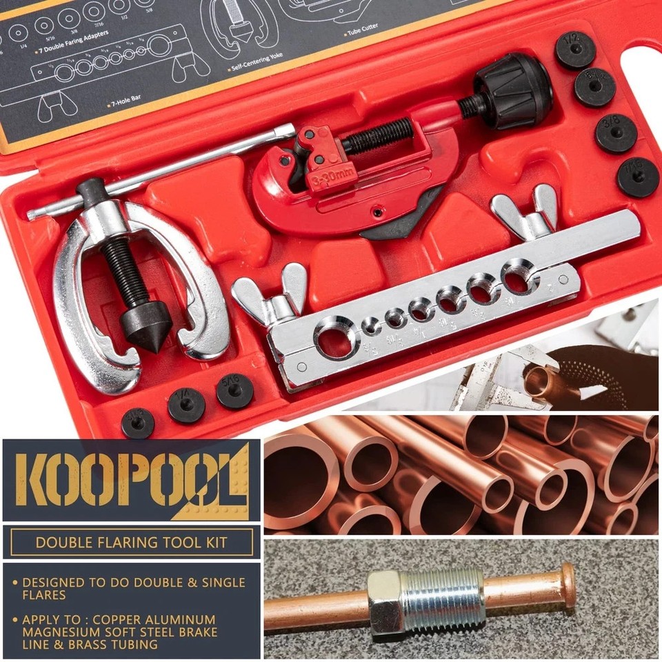 Double & Single Flaring Tool Kit for Brake Line HVAC System with Tube ...