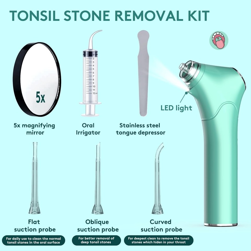 Tonsil Stone Vacuum Removal Kit with LED Light - Electronic Tonsil ...