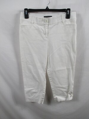 Counterpart Womens Pants 4P Petite White Capri Flat Front Zip Button ...