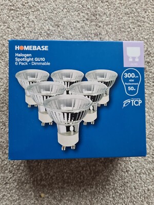 6 PACK GU10 HOMEBASE SPOTLIGHT, DIMMABLE HALOGEN 50W 40WATTS 300LM ...