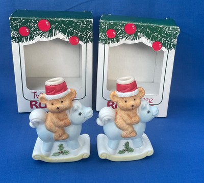 2 Pc.JASCO Twinkle Tree Rocker Gold Teddy Bear Riding A Blue Horse | eBay