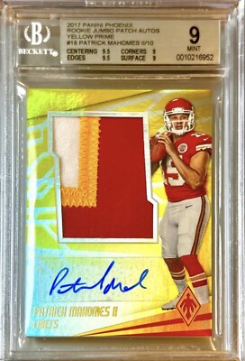 /10 POP 2 RC Patrick Mahomes 2017 Phoenix Yellow RPA Rookie Patch Auto ...