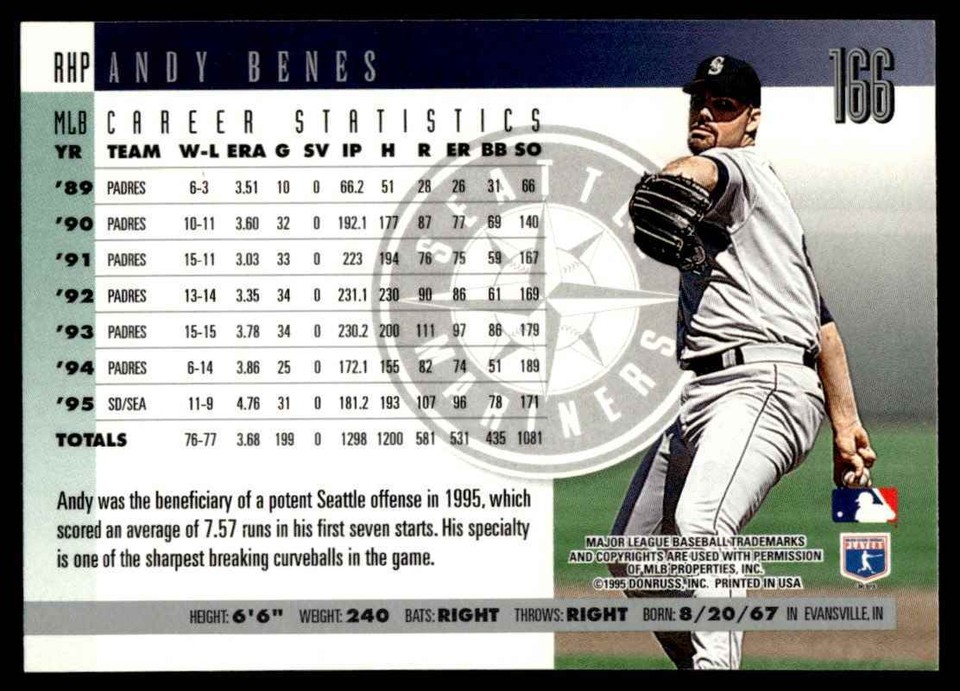1996 Donruss Andy Benes Seattle Mariners #166 | eBay