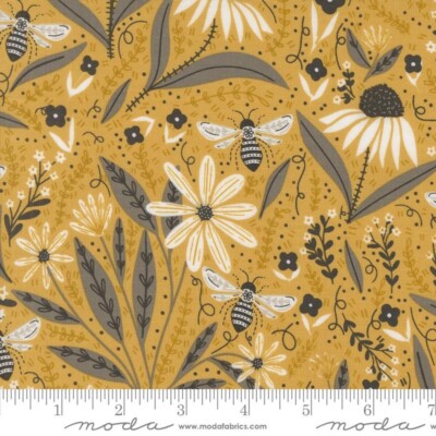 MODA Bee Garden Honey 100% Quilt Cotton Fabric Bees Flowers 48410 BTY ...