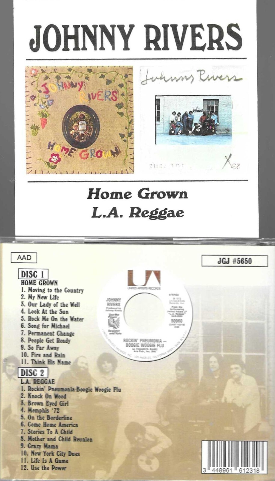 JOHNNY RIVERS-HOME GROWN/L.A.REGGAE-2 CLASSIC LPS ON 2 CDS-IMPORT NEW ...