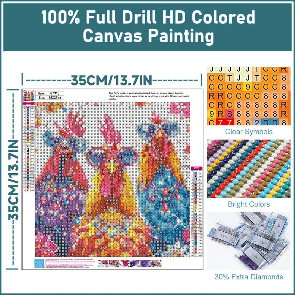 Chicken Diamond Art Kit-5D Diamond Painting for Adults Rooster,Animal ...