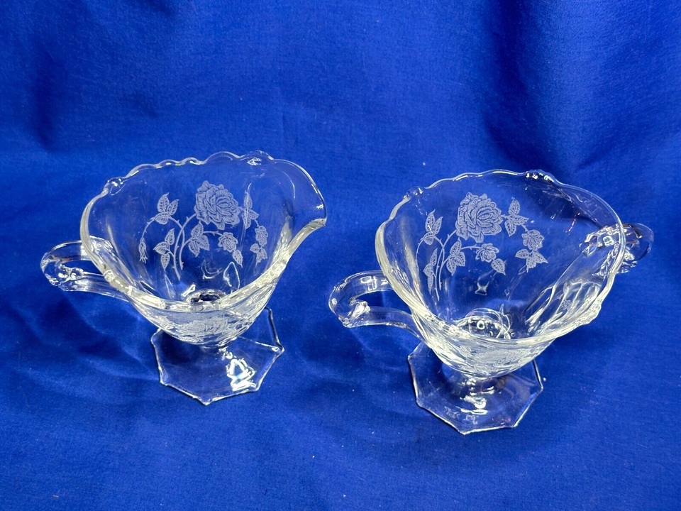 Heisey elegant glass Heisey Rose etched pattern sugar and creamer | eBay