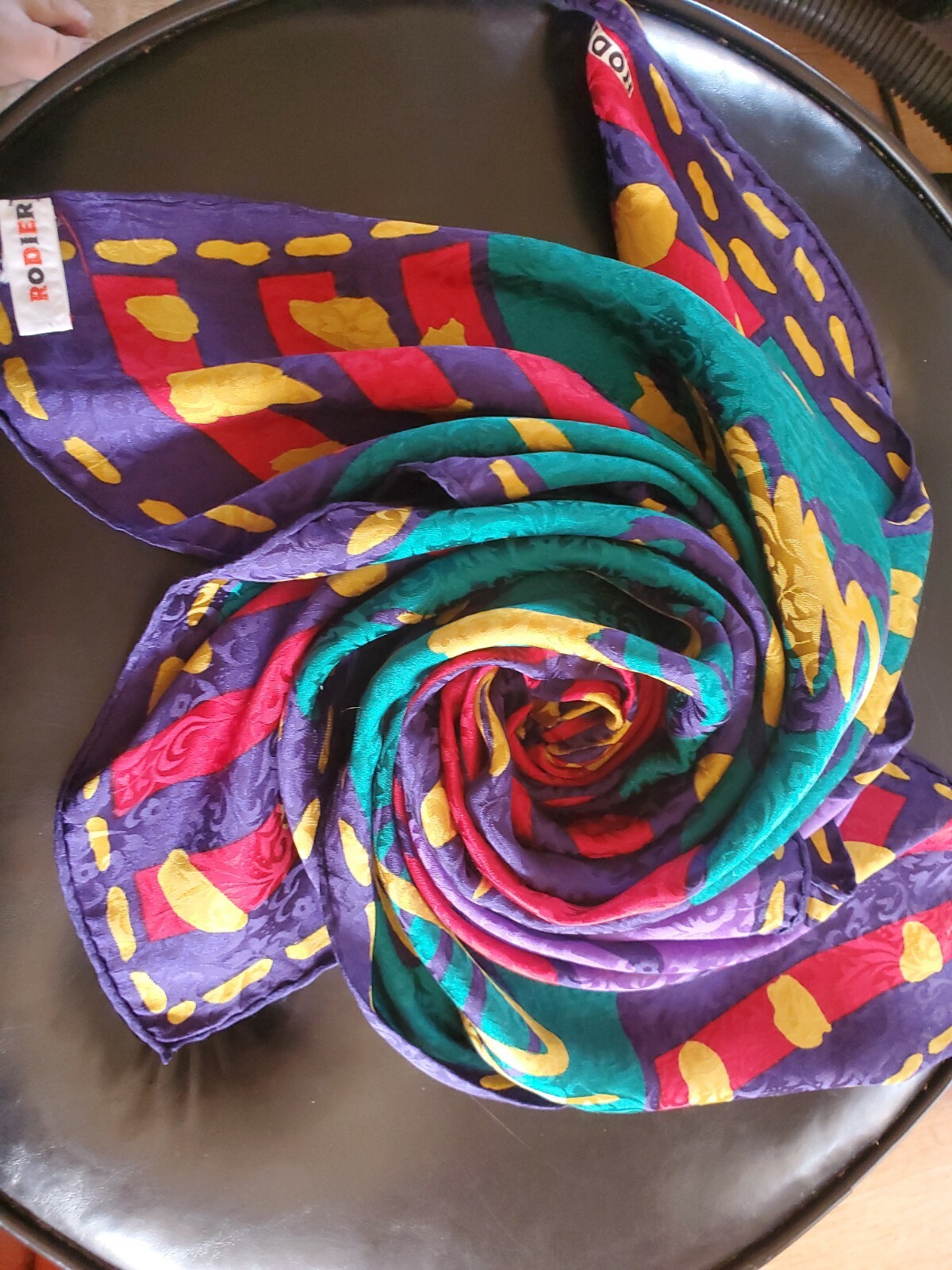 Rodier Scarf bold colors 35x35" texture 100% silk made in Korea large ...