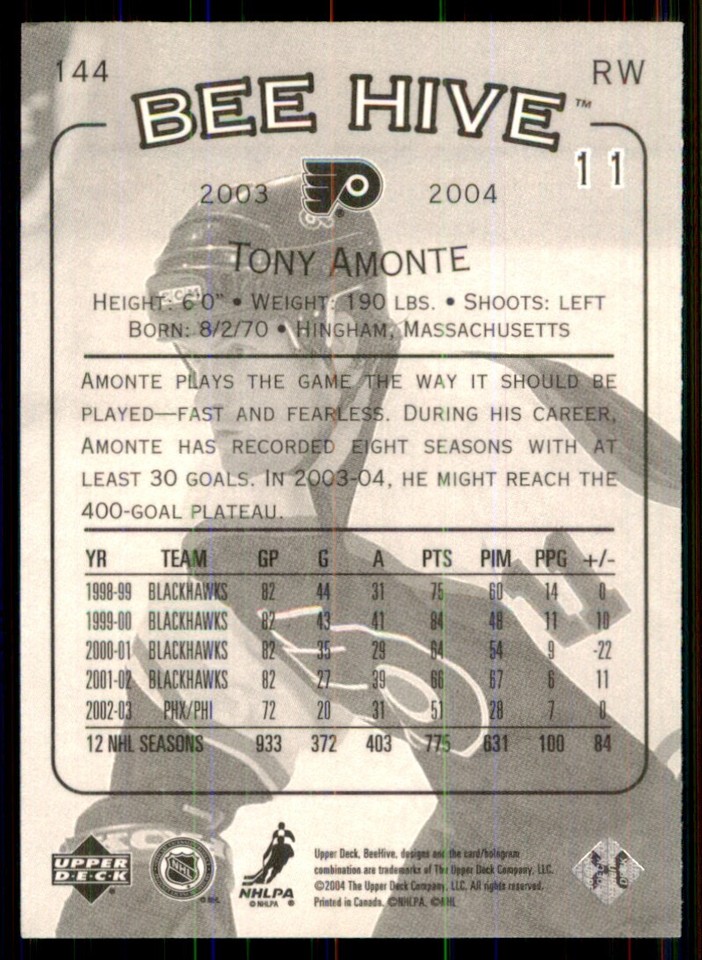2003-04 Upper Deck Beehive Tony Amonte Philadelphia Flyers #144 | eBay