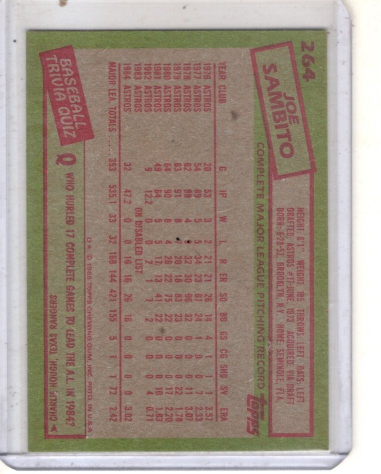 1985 Topps - #264 Joe Sambito Houston Astros baseball card | eBay