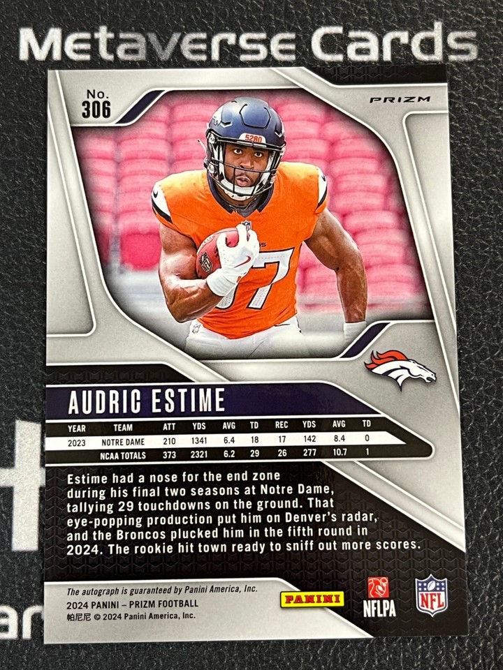 2024 Panini Prizm Rookie Autograph Silver Prizm #306 RC Audric Estime ...