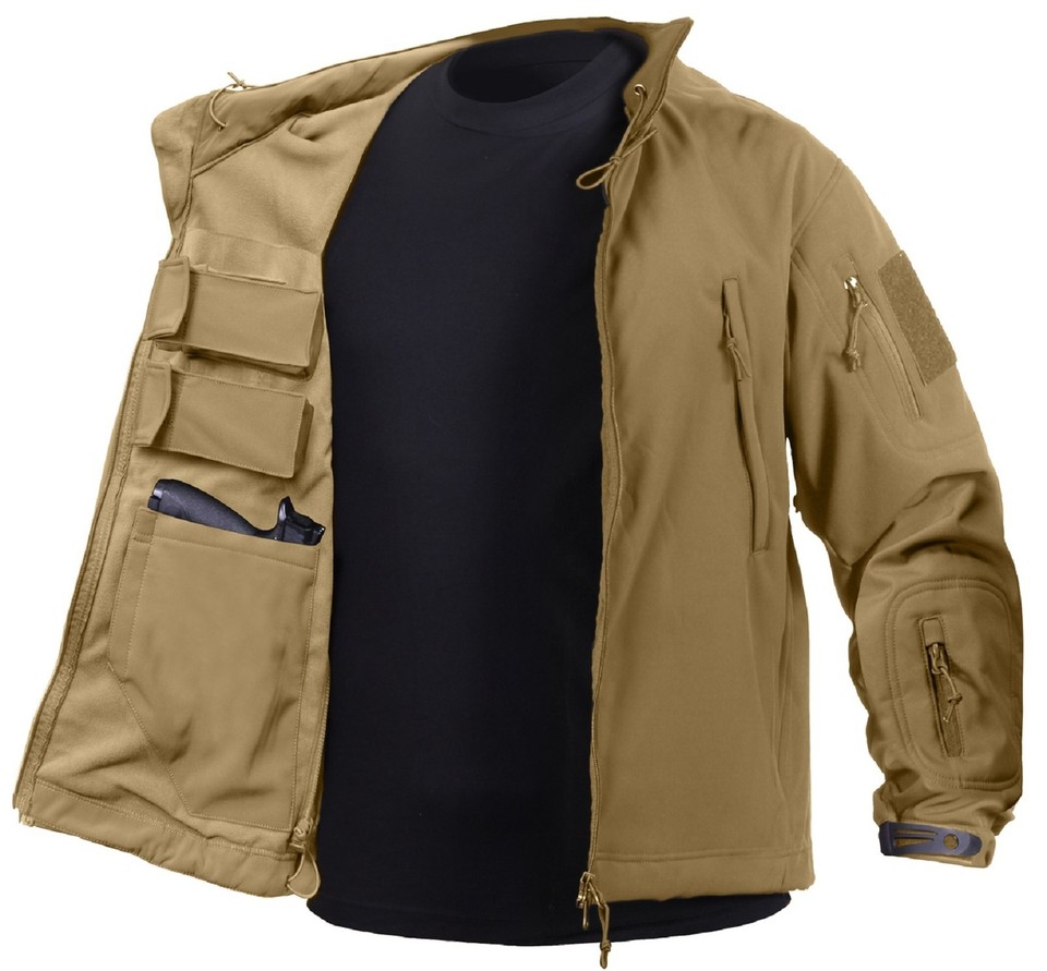 Mens Concealed Carry Soft-Shell Tactical Jacket & 2 Flag Patches Rothco ...