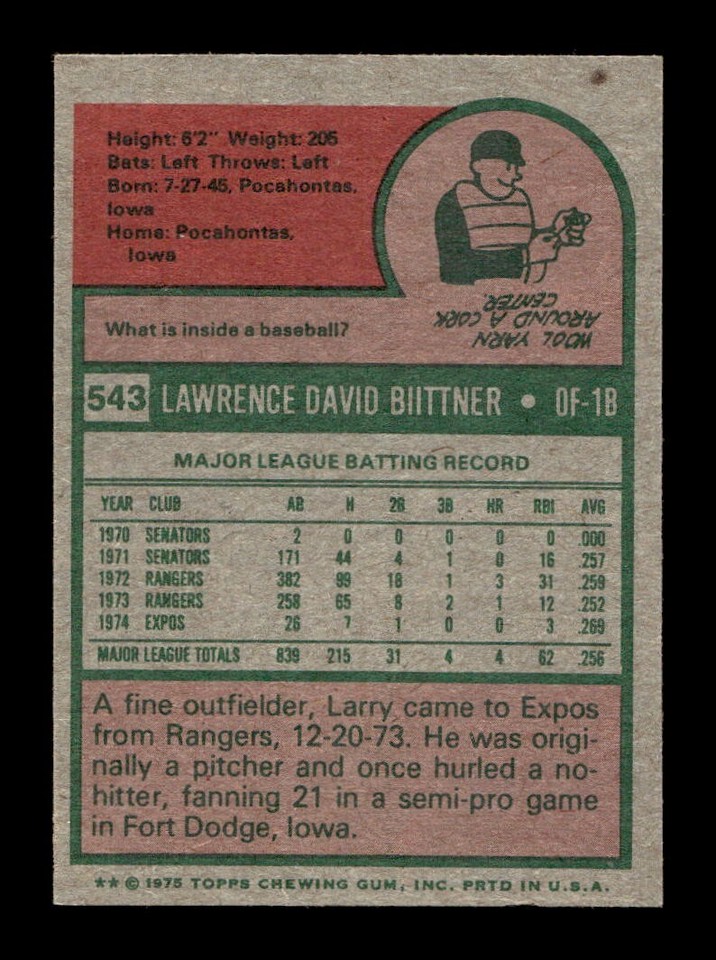 1975 Topps MINI #543 Larry Biittner Expos EX-MT+ *3s | eBay