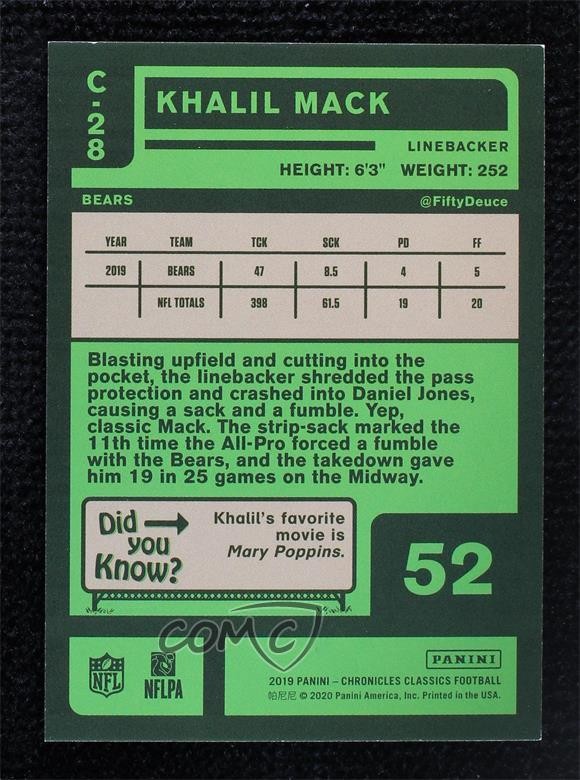 2019 Panini Chronicles Classics Purple /49 Khalil Mack #C-28 | eBay