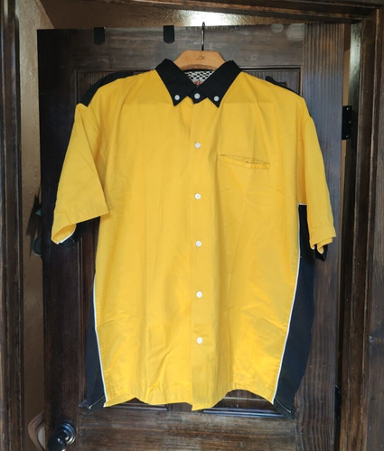 Speed Zone Race Gear Mens Yellow Pit Crew Short Sleeve Button Up shirt ...