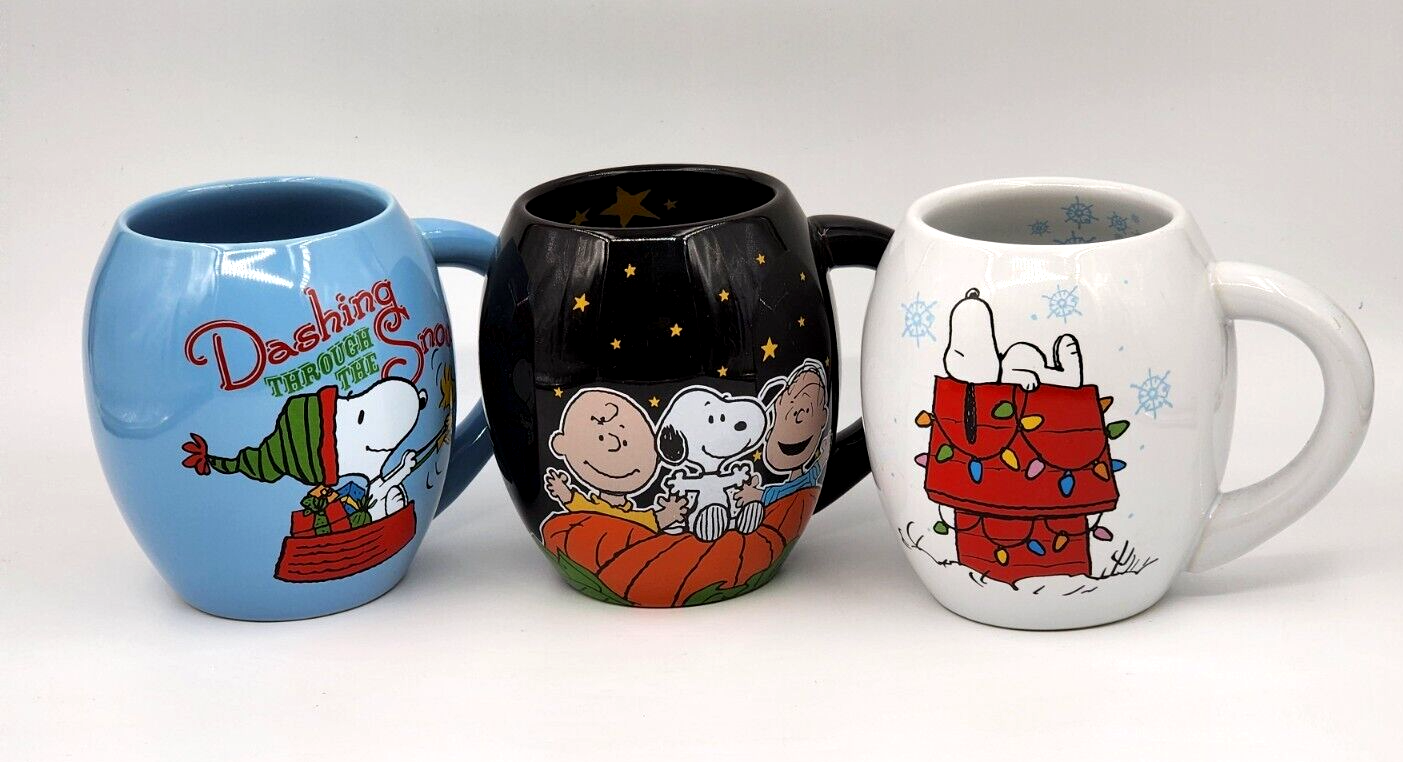 Lot of 3 Peanuts Snoopy Charlie Brown Linus Coffee Tea Ceramic Mugs 16 ...