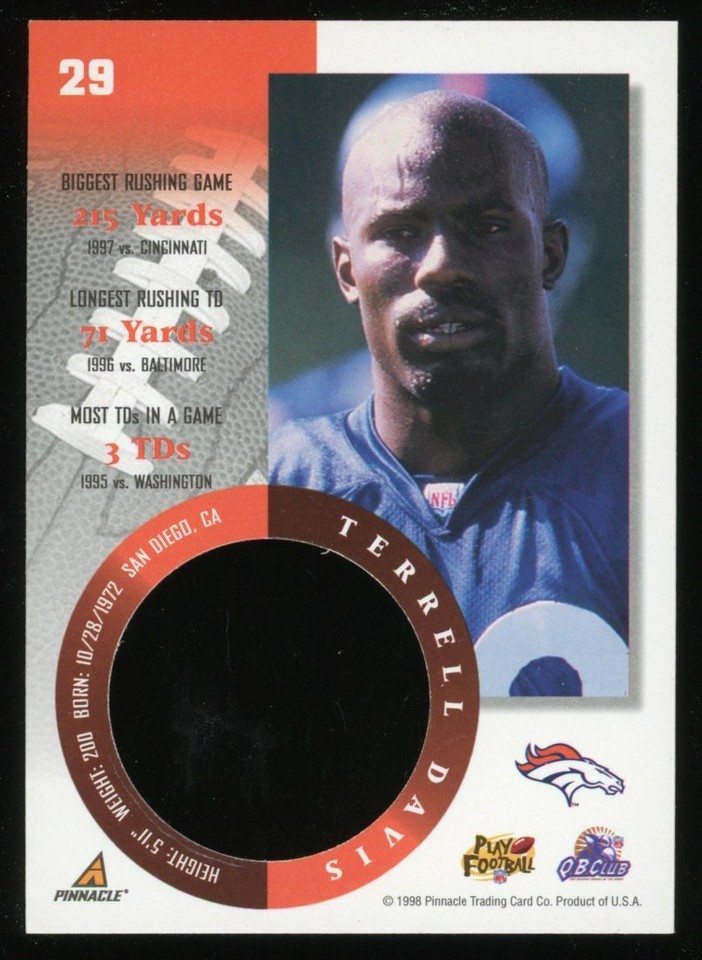 1998 Pinnacle Mint Collection Terrell Davis Card #29 HOF | eBay