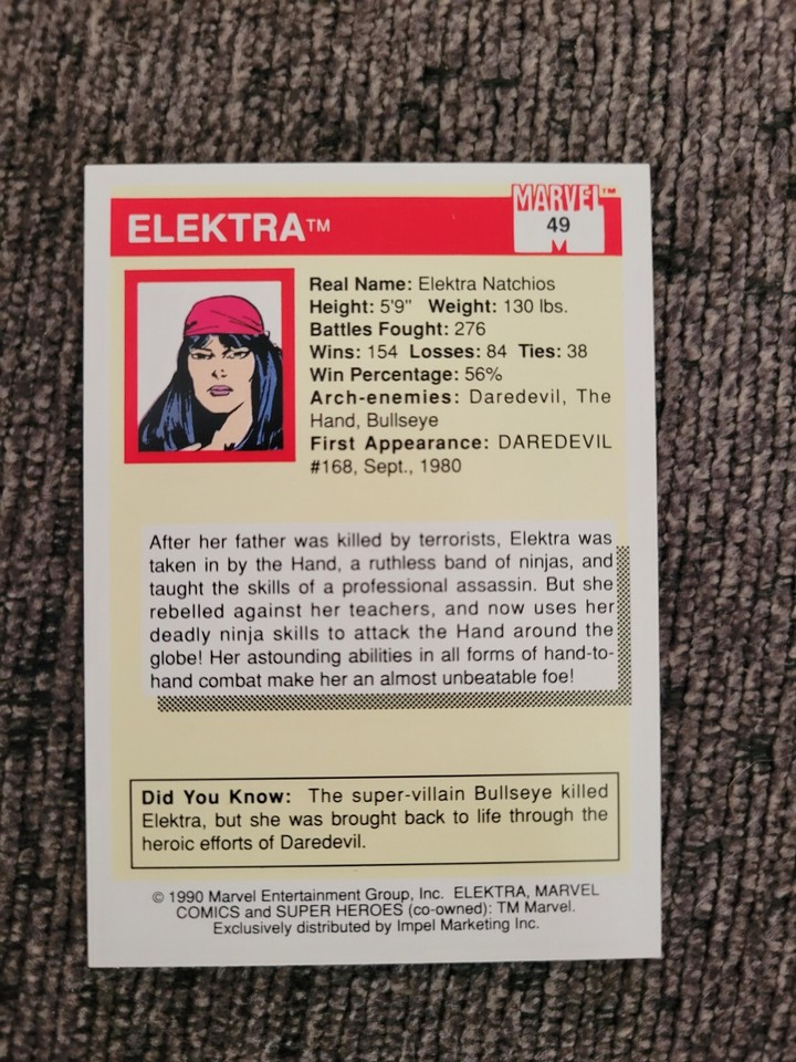 1990 Impel Marvel Universe Trading Card Super Heroes #49 Elektra e | eBay
