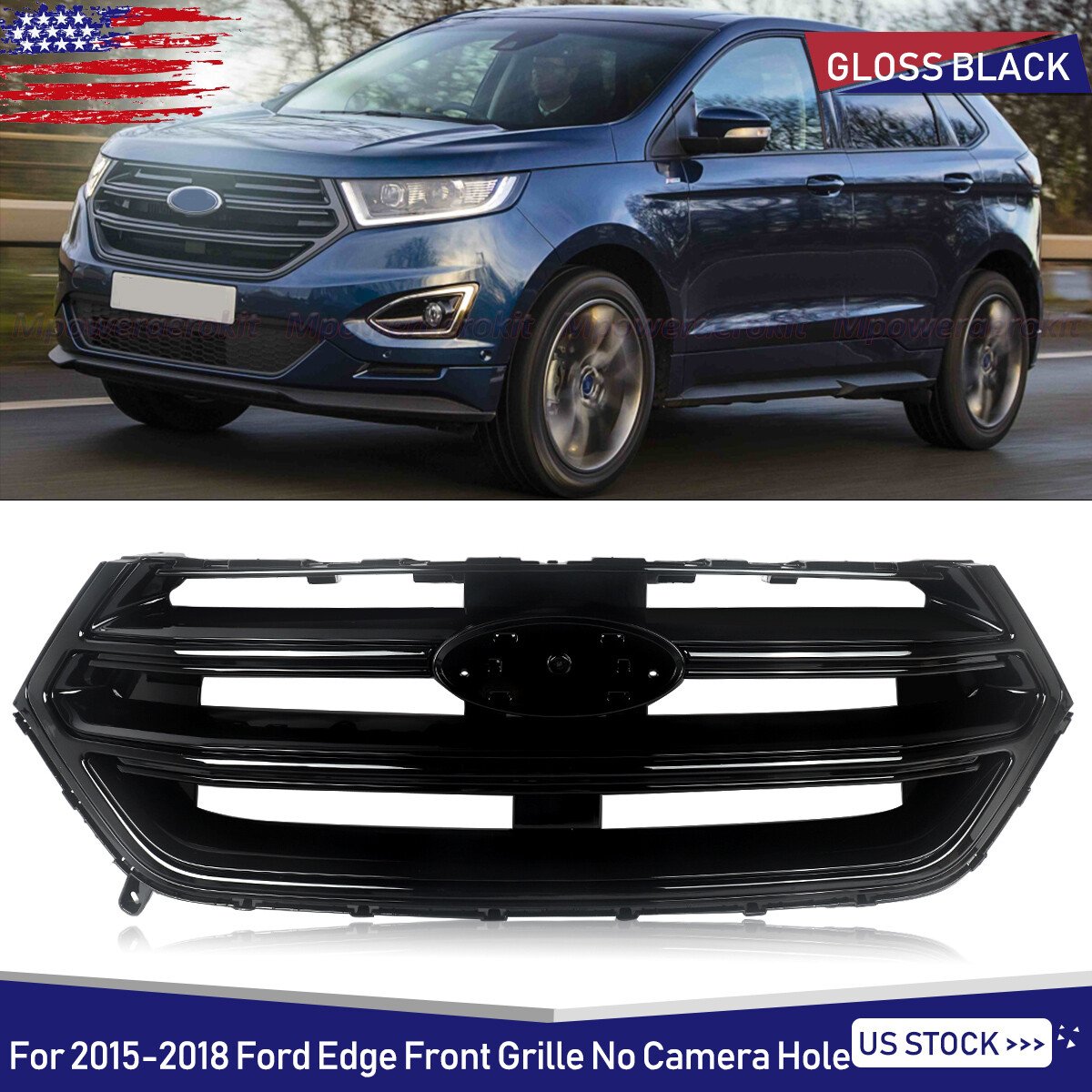 For 2015-2018 Ford Edge Front Bumper Upper Grille Sport No Camera Hole ...