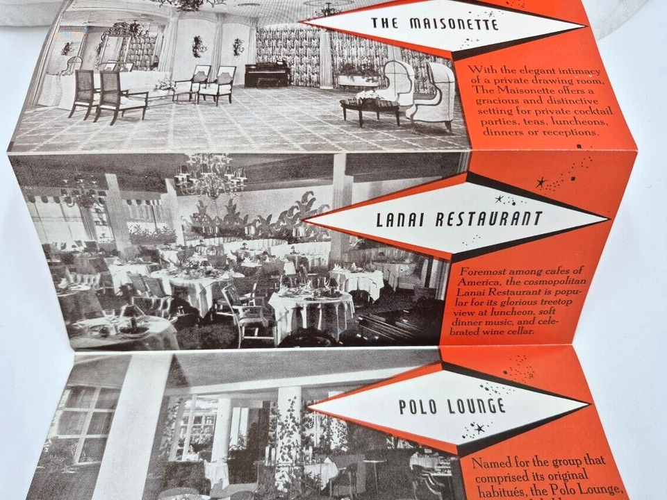 Vintage 50's Entertain At The Beverly Hills Hotel Folded Brochure ...