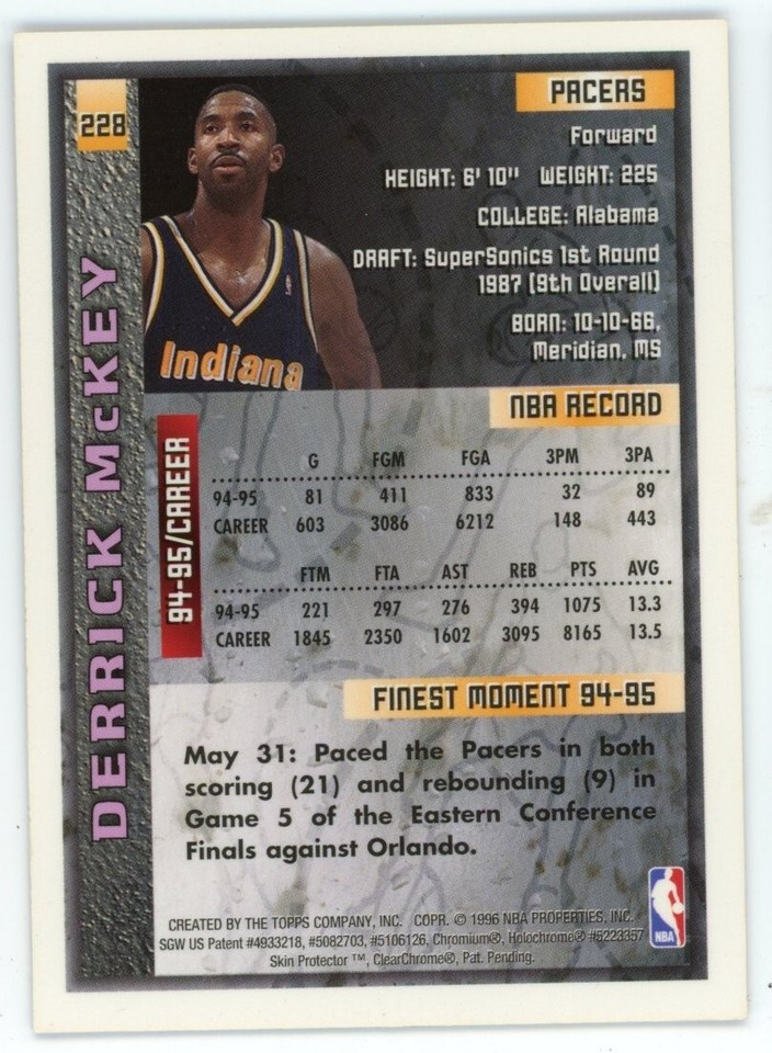 1995-96 Finest Indiana Pacers Basketball Card #228 Derrick McKey | eBay