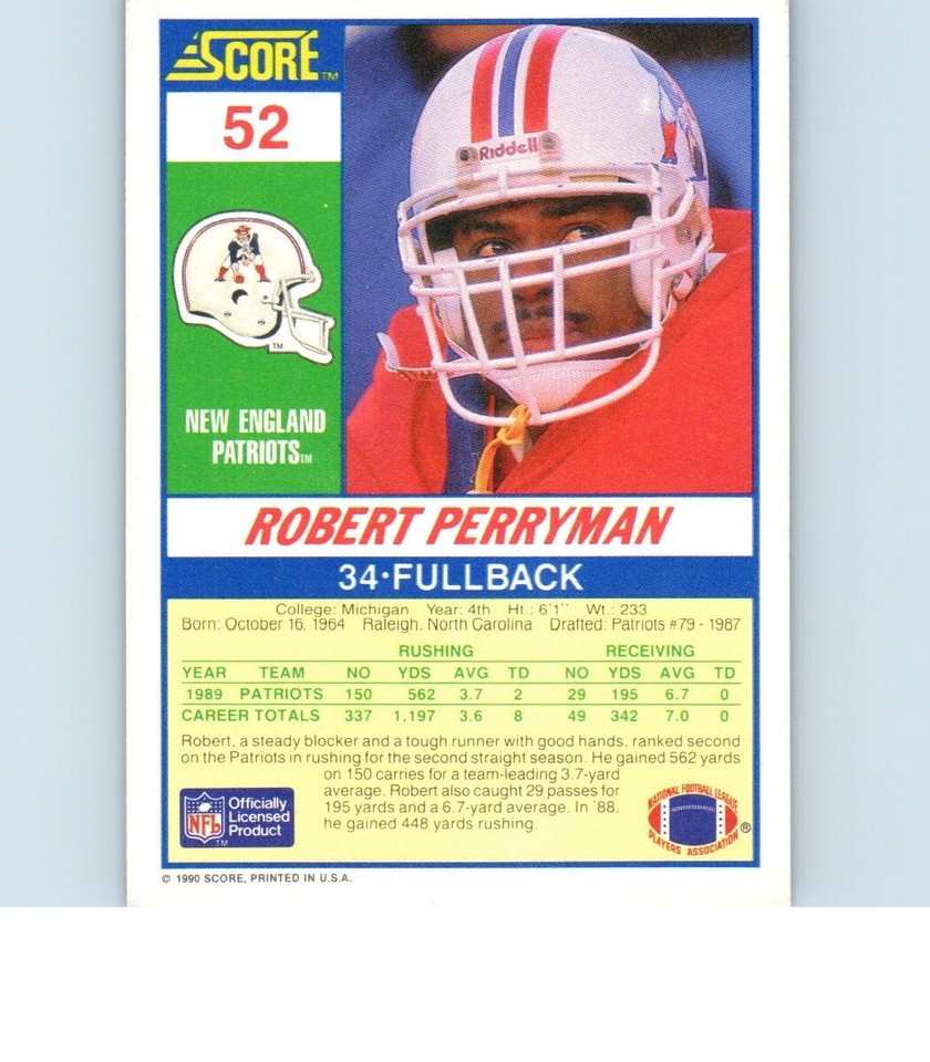 Robert Perryman 52 Patriots 1990 Score NFL Football Trading Card | eBay
