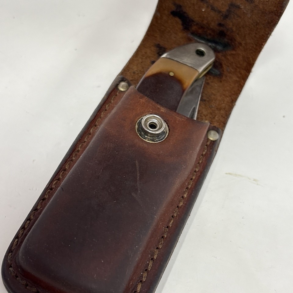 Old Timer Schrade 1250T Single Blade Pocket Knife Leather Sheath *READ ...