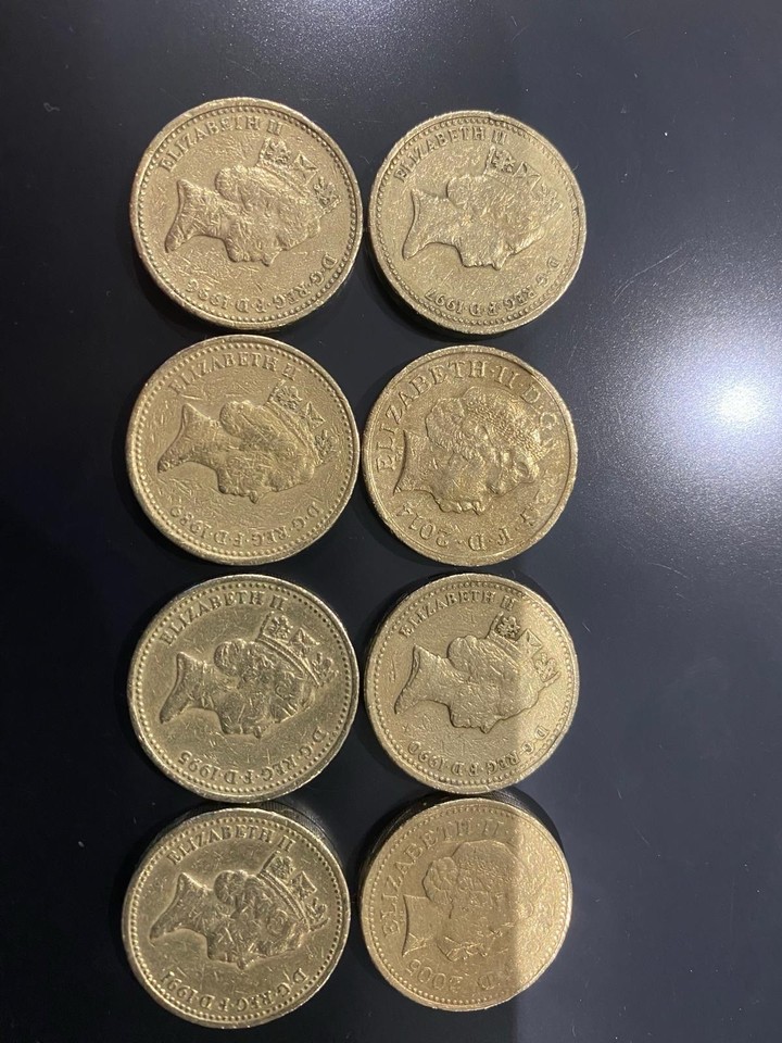 Vintage UK £1 Coins Collection (8 Coins, 1980s–2000s) – Old Round Pound ...