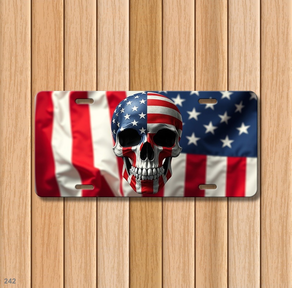 Patriotic American Skull License Plate Add Text Decorative Plate ...